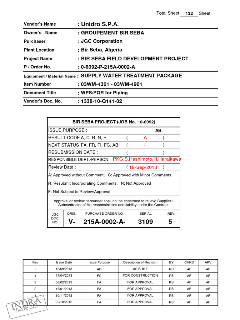 Unidro Water Treatment Package WPS/PQR | PDF | Welding | Construction