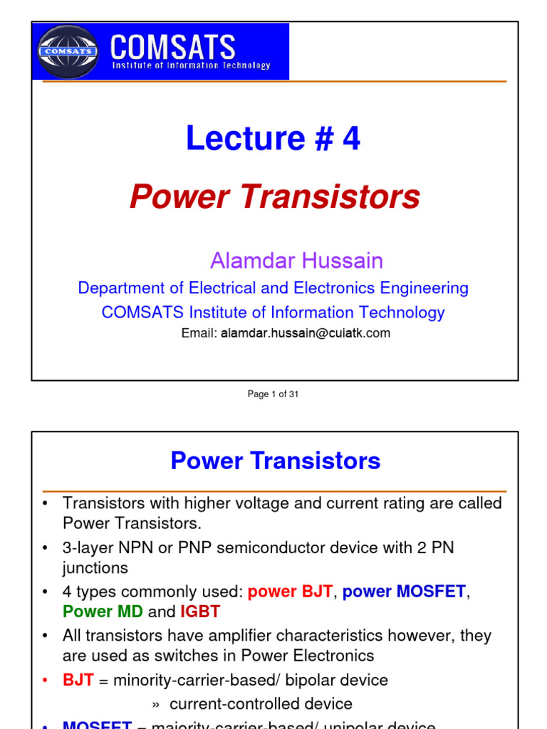 Lecture # 4 (Power Transistors) | PDF | Bipolar Junction Transistor ...