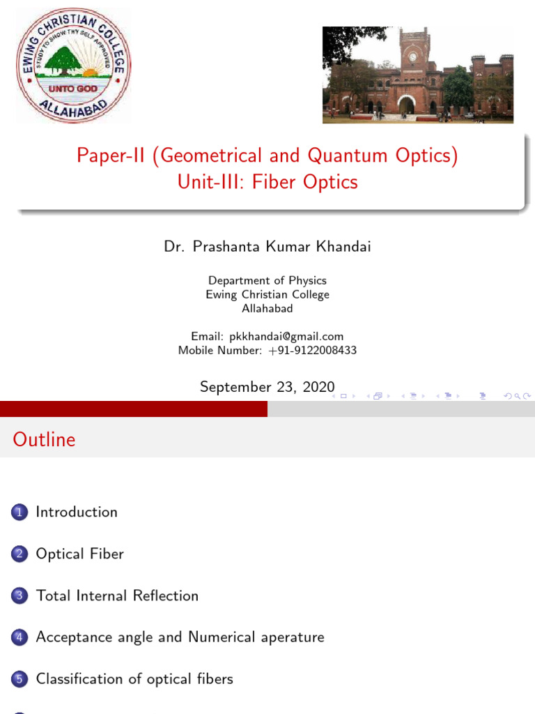 Fiber Optics: Principles and Applications | PDF | Science & Mathematics
