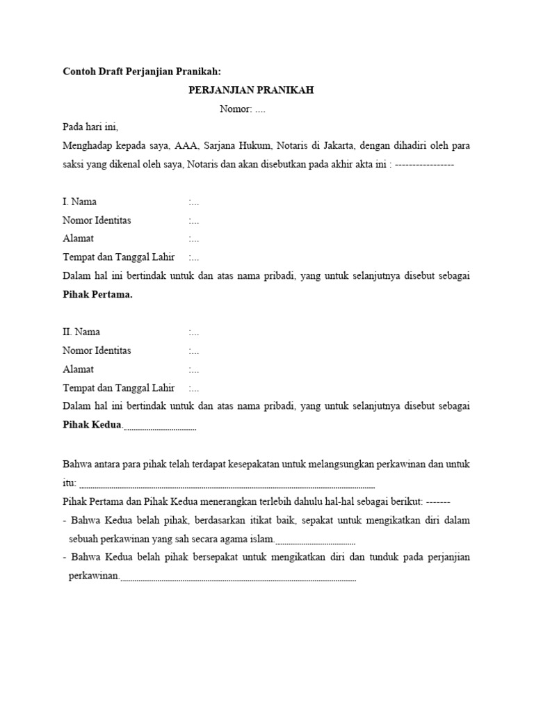 Contoh Surat Perjanjian Pra Nikah Visimediapustaka | PDF | Hukum