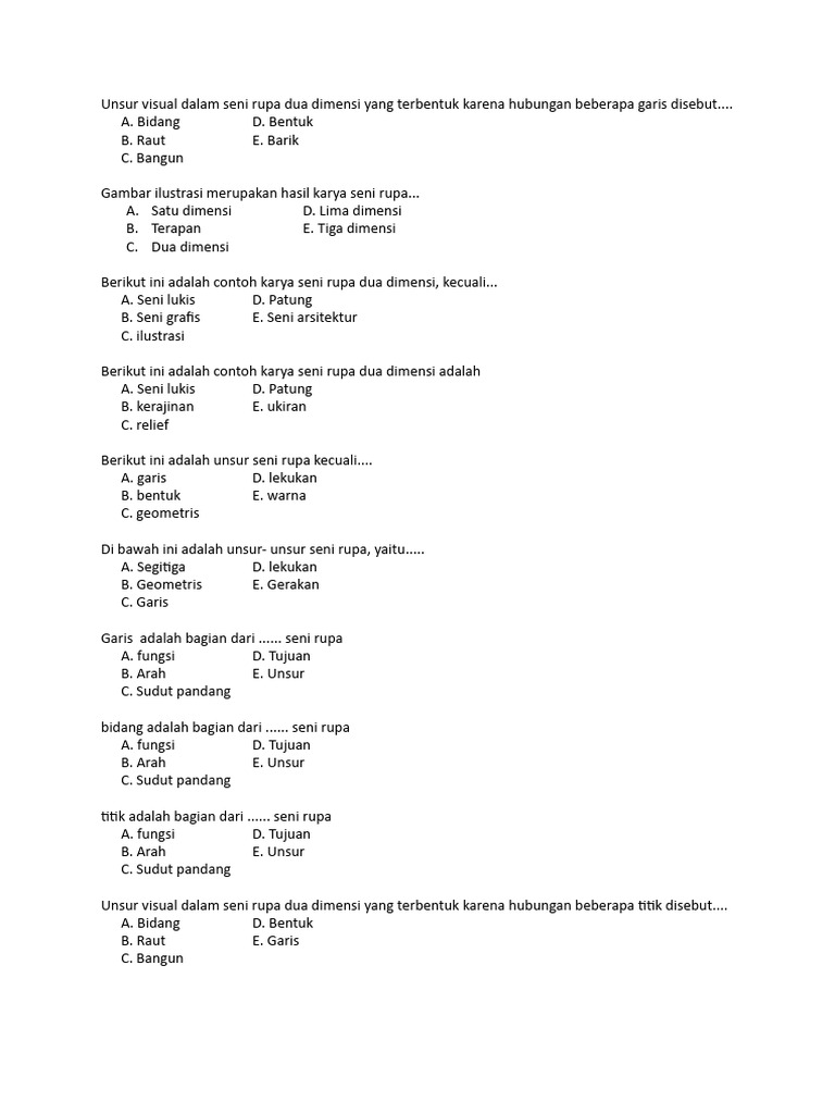 Kisi Kisi Seni Budaya Kelas X | PDF