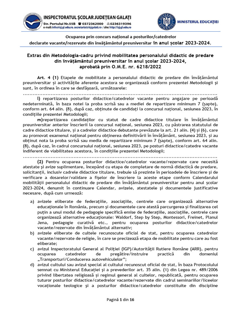 Titularizare Extras Metodologie | PDF