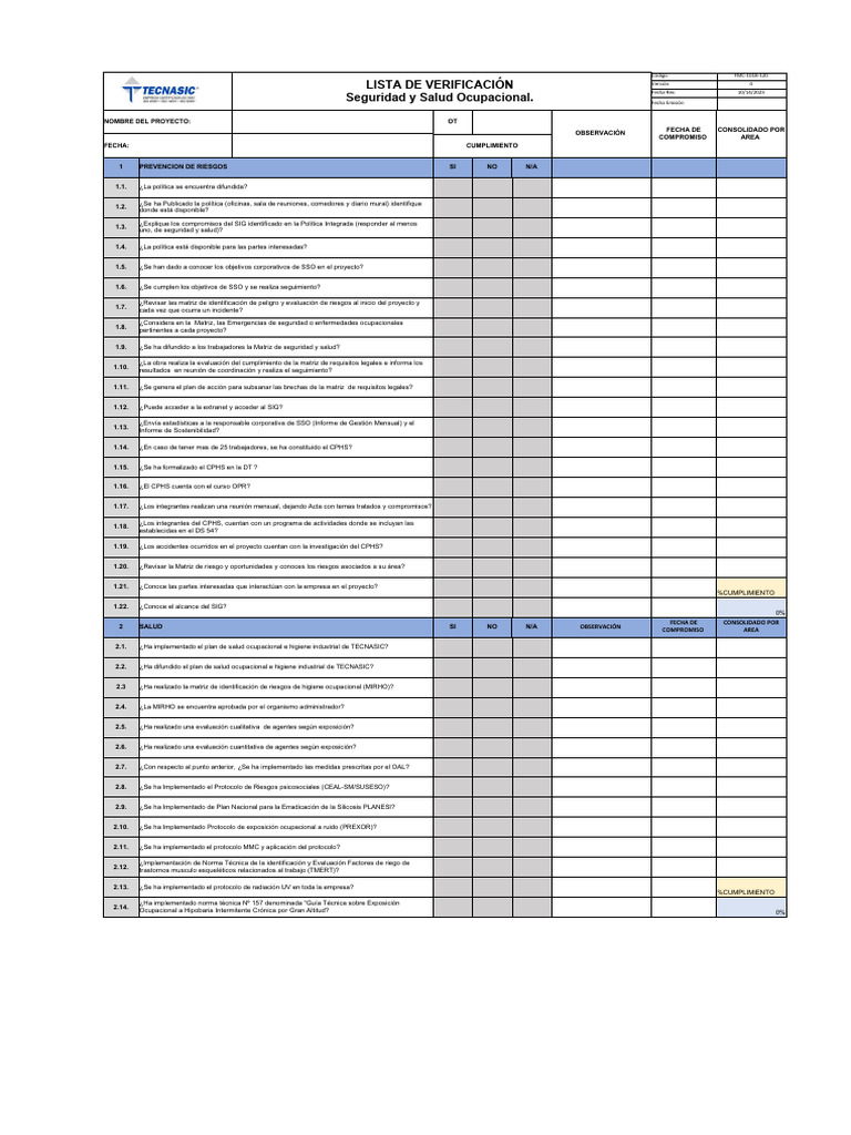 FMC-101B-120 Lista de Verificacion S&SO Ver. 0 | PDF