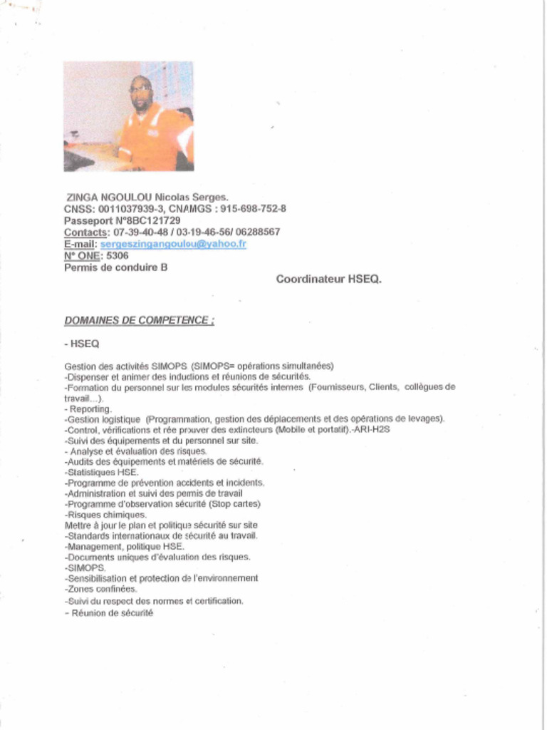 CV - Nicolas Serges ZINGA NGOULOU | PDF