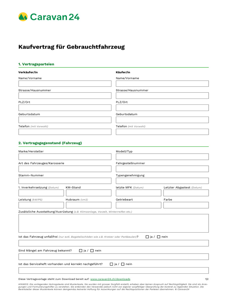 Fabelhafte Kaufvertrag Wohnwagen Privat Bildnull
