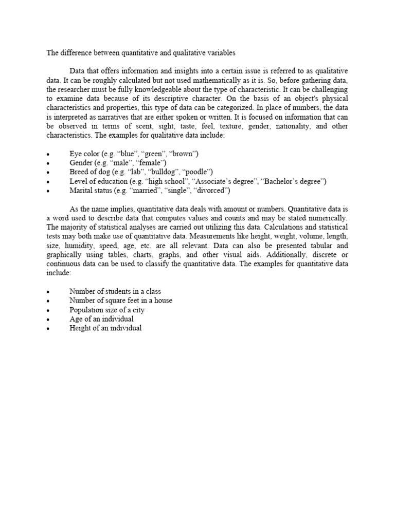 The Difference Between Quantitative and Qualitative Variables | PDF