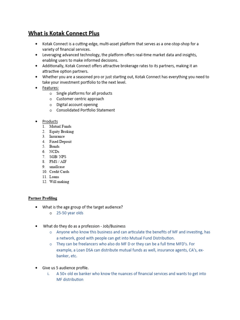 What Is Kotak Connect Plus | PDF