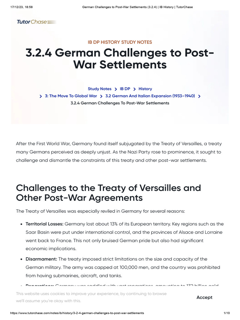 German Challenges To Post-War Settlements (3.2.4) - IB History ...