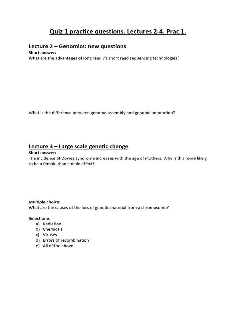 Genetics Quiz Practice Questions | PDF