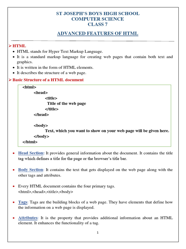 7-Advanced Features of HTML 1 | PDF | Html Element | Html
