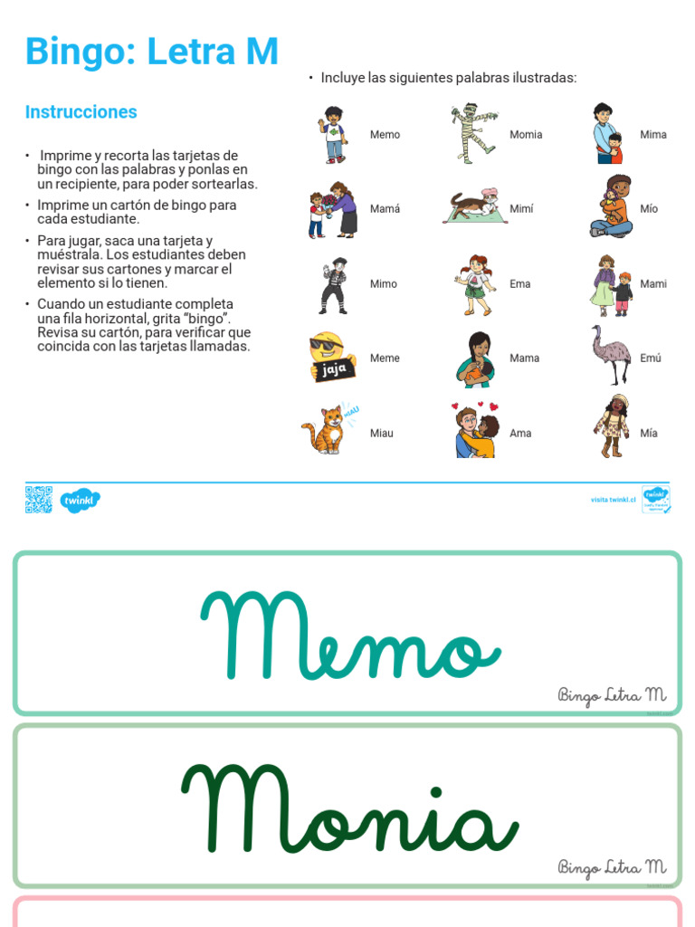 CL L 1683849506 Juego Bingo Letra M Cursiva Ver 3 | PDF