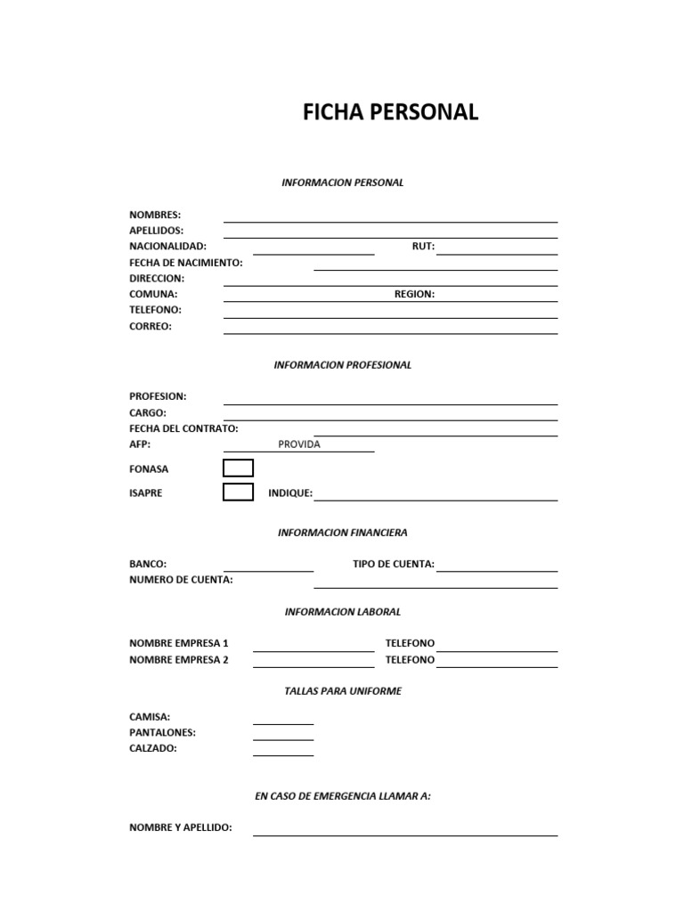 Formato Ficha Ingreso Personal | PDF