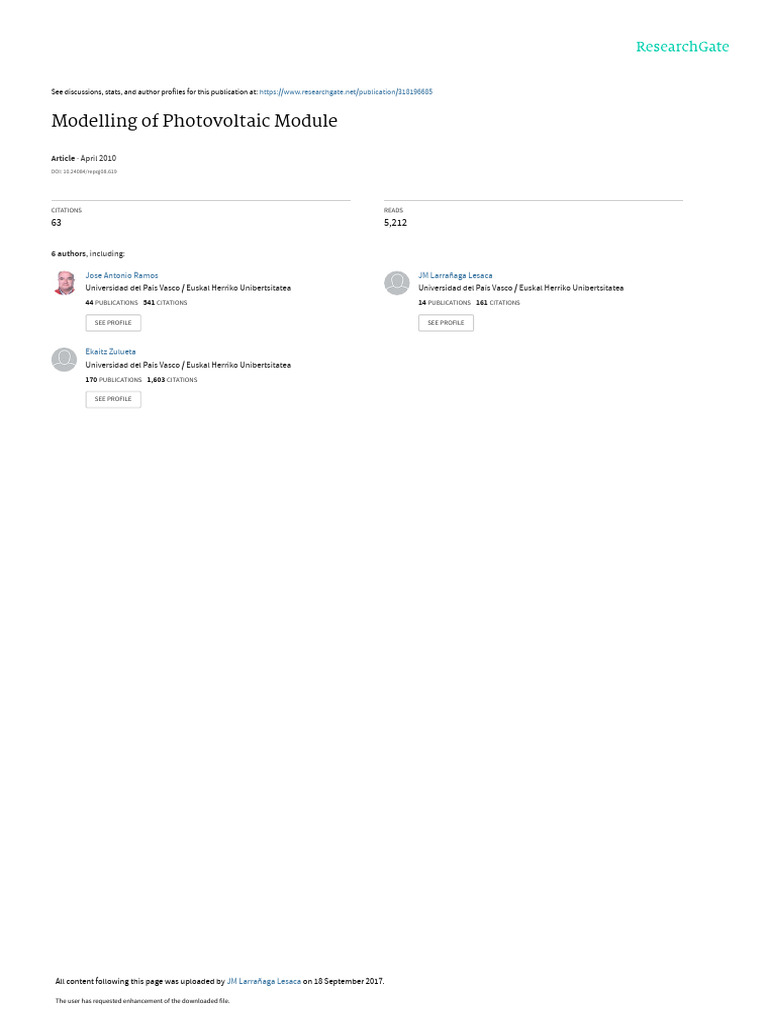 Modelling of Photovoltaic Module | PDF | Photovoltaics | Solar Panel