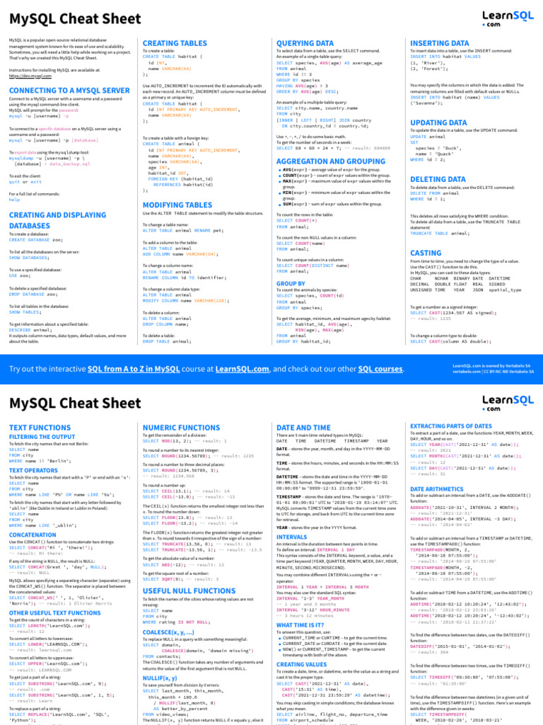 Mysql Cheat Sheet A4 | PDF Mysql Cheat Sheet A4 | PDF