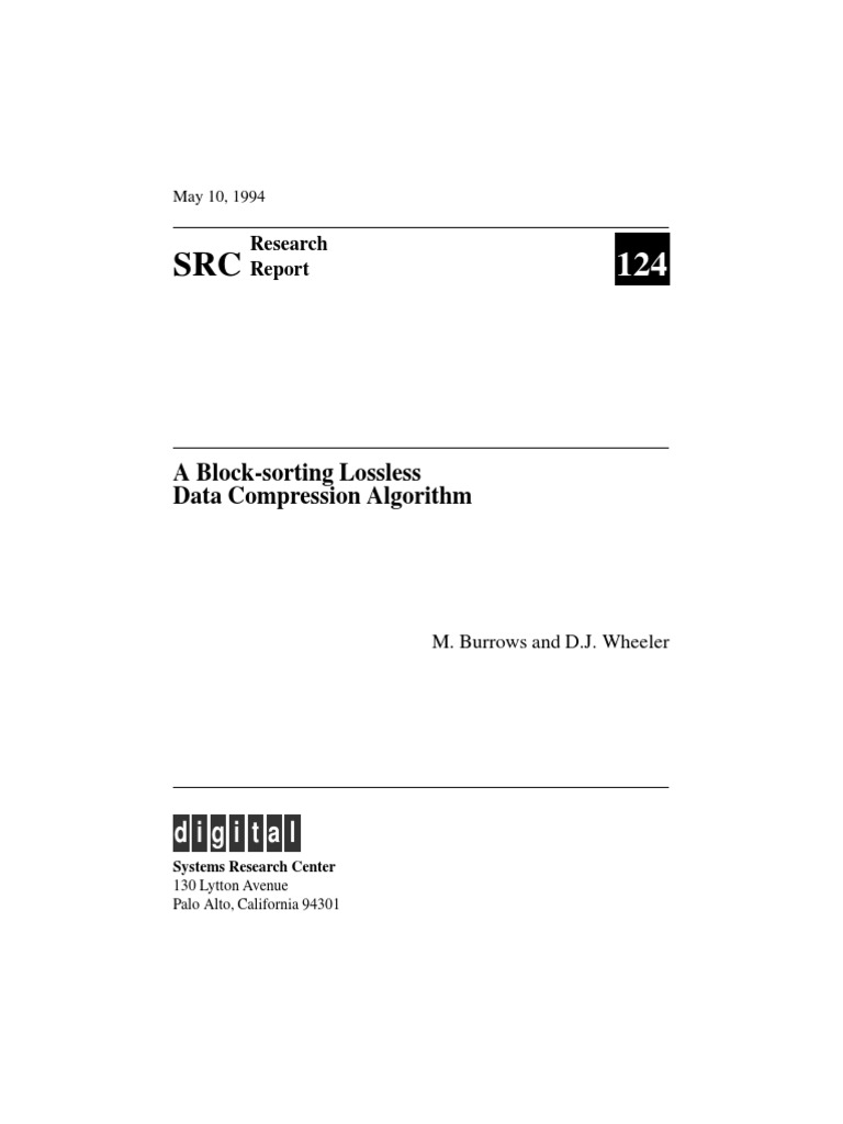 Digital: A Block-Sorting Lossless Data Compression Algorithm | PDF