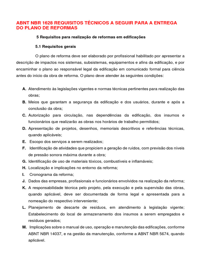 Plano de Reforma Abnt NBR 16280 de 2020 | PDF