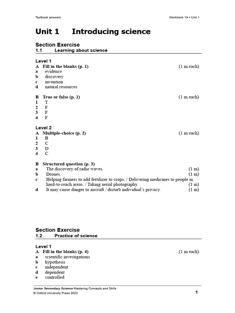 Unit 1 Introducing Science: Section Exercise | Download Free PDF | Litre