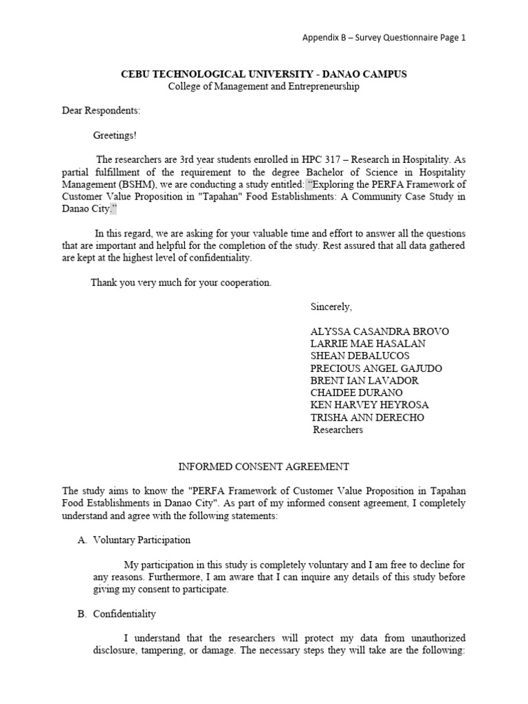 Appendix B Survey Questionnaire | PDF