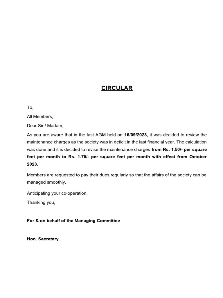 Revised Society Maintenance Charges Notice | PDF | Finance & Money ...