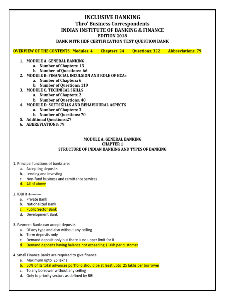 IIBF Test Question Bank With Answers - 2018 | PDF