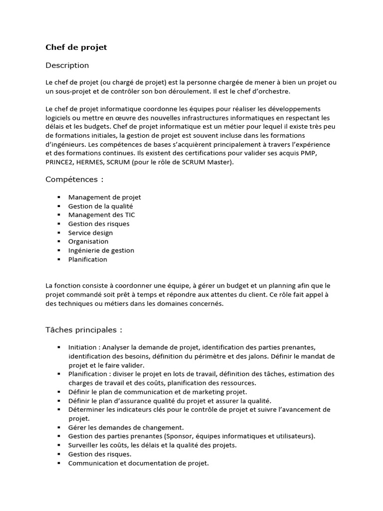 Devenir Chef de Projet Informatique | PDF | Chef de projet | Gestion de ...