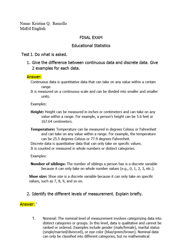 FINAL EXAM Educational Statistics Set B | PDF | Teaching Methods ...