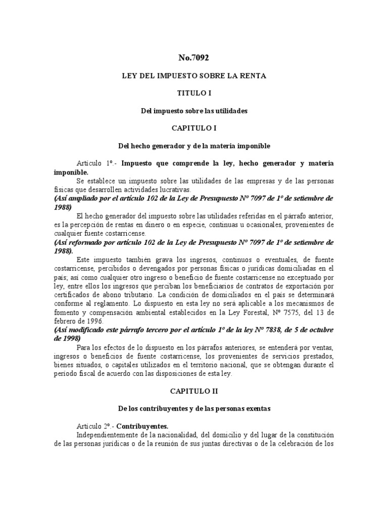 Ley de Impuesto Sobre La Renta 7092 | PDF | Impuesto sobre la renta | Impuestos