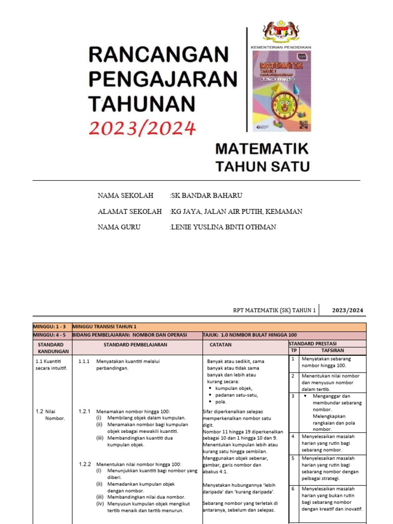 RPT Mate THN 1 | PDF