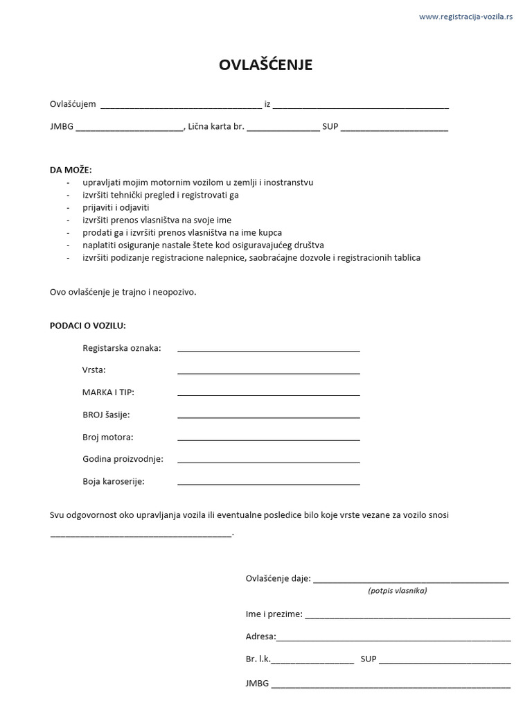 Ovlascenje Za Upravljanje Tudjim Vozilom | PDF