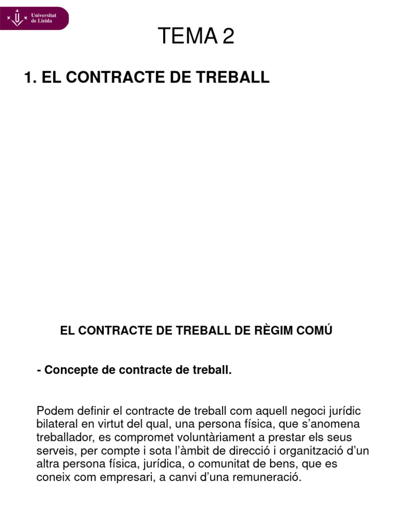 TEMA 2-Contracte de Treball | PDF