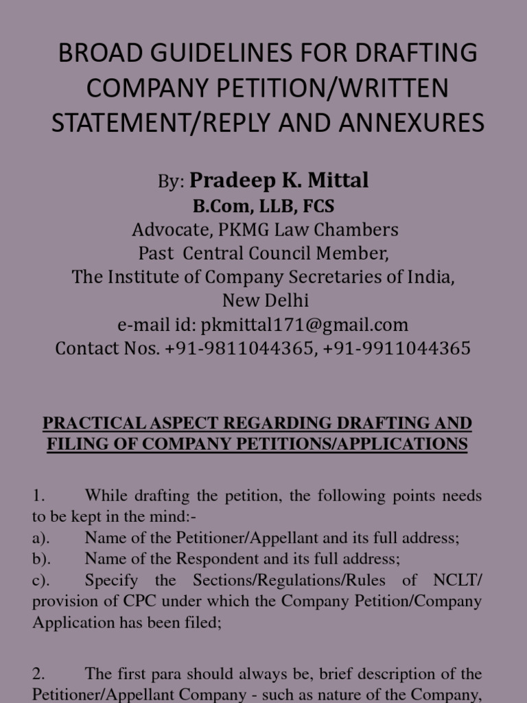 Broad Guidelines For Drafting Co Petition | PDF | Lawsuit | Affidavit