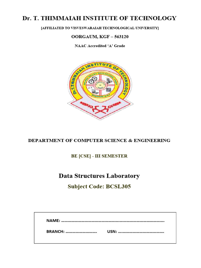 (2023-24) Data Structures Lab (BCSL305) Lab Manual (3 CSE) | PDF | Queue (Abstract Data Type ...
