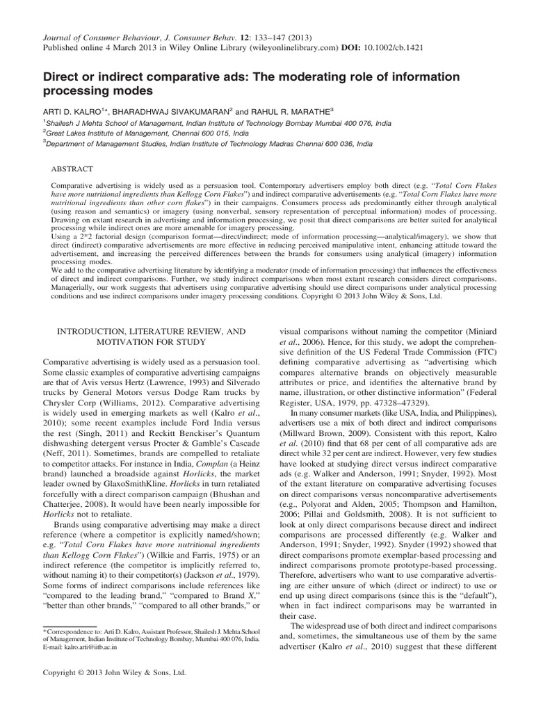 Direct or Indirect Comparative Ads: The Moderating Role of Information ...
