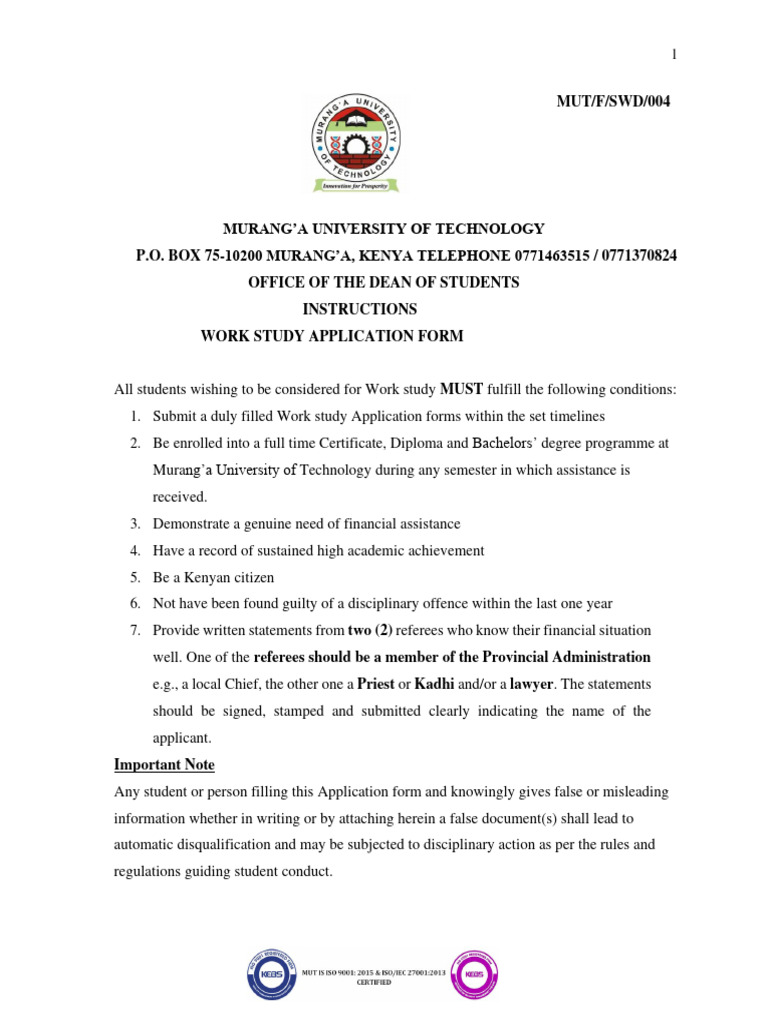 Work Study Application Form | PDF | Income