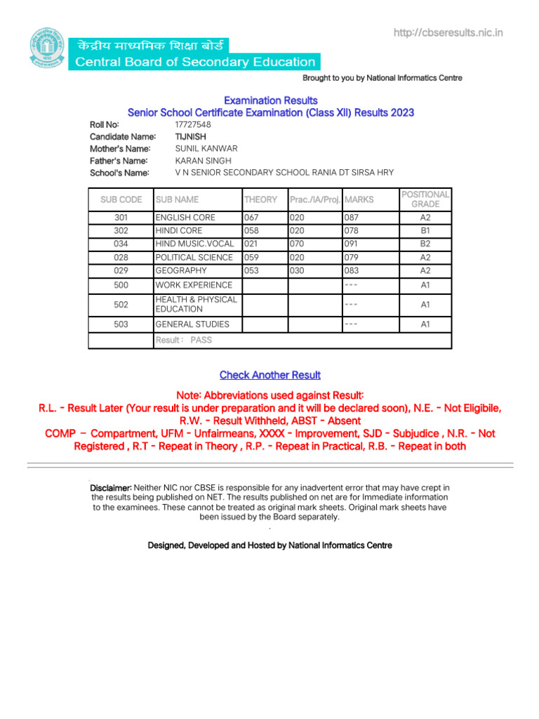 CBSE - Senior School Certificate Examination (Class XII) Results 2023 ...