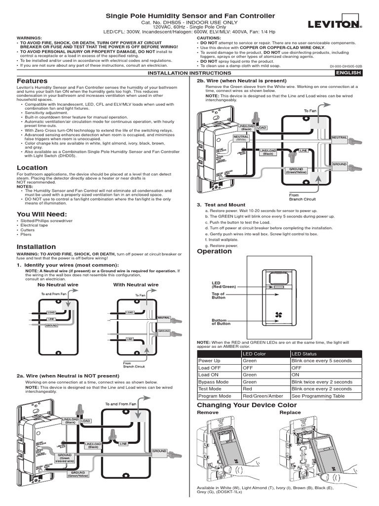 Leviton DHS05 Instruction Sheet English | PDF | Electrical Wiring ...