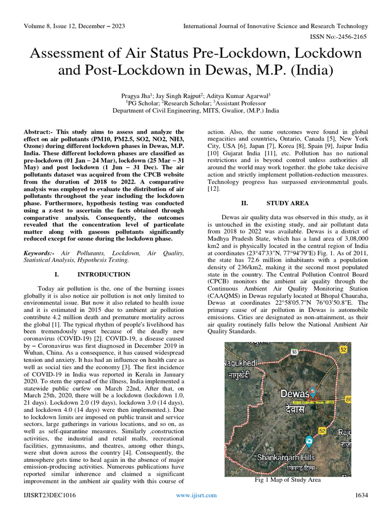 Assessment of Air Status Pre-Lockdown, Lockdown and Post-Lockdown in Dewas, M.P. (India) | PDF