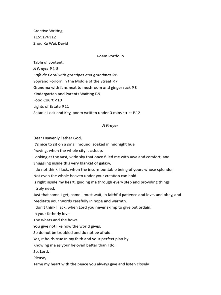 Creative Writing Portfolio | PDF | Prayer | Poetry