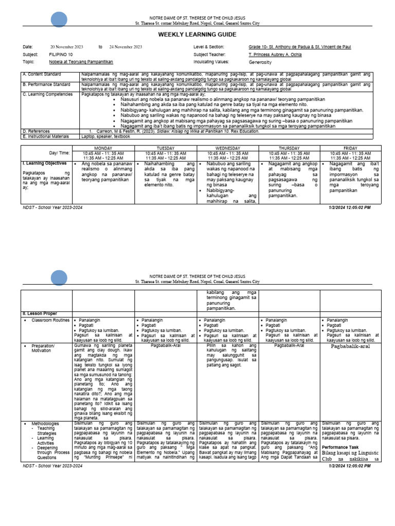 Filipino 10 Week 4 | PDF