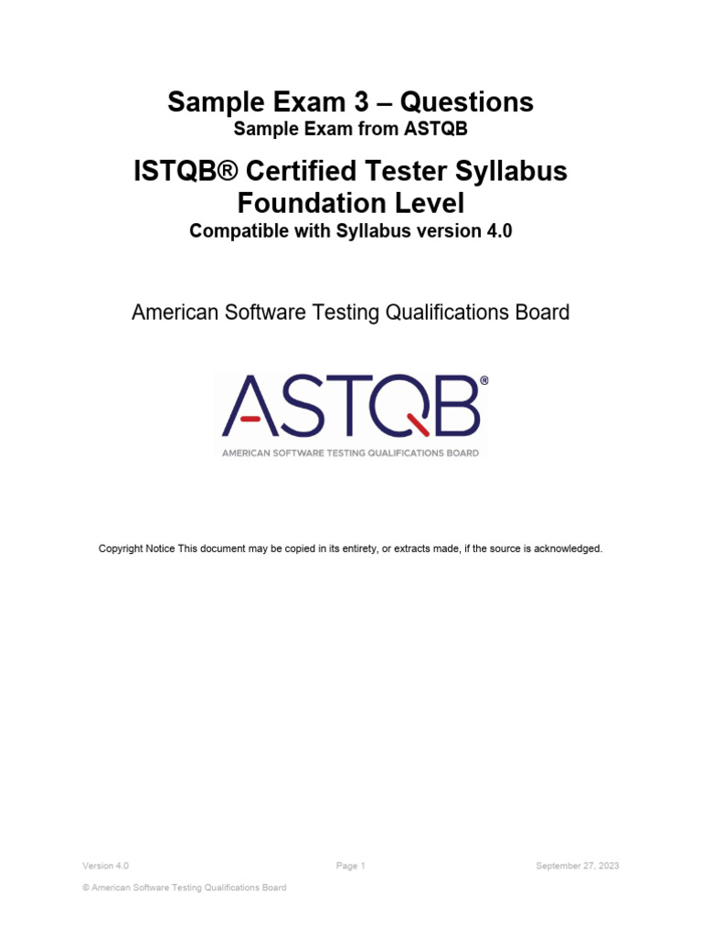 CTFL 4.0 Sample Exam3 2 Questions | PDF | Software Testing | Software Bug
