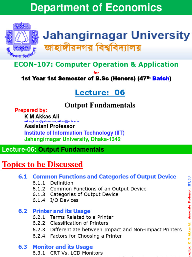 ECON 107 Lecture 06 Output Fundamentals | PDF