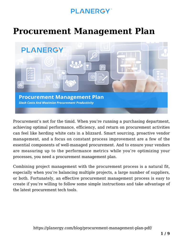 Procurement Management Plan PDF | PDF | Request For Proposal | Procurement