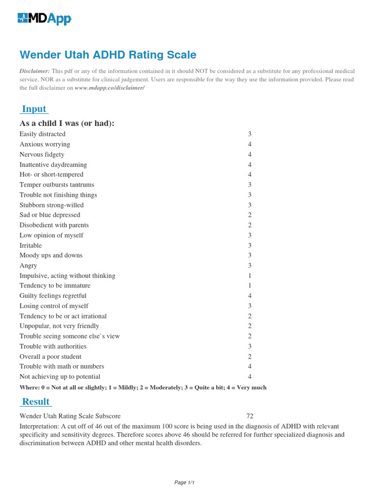 Wender Utah ADHD Rating Scale Guide | PDF | Attention Deficit ...