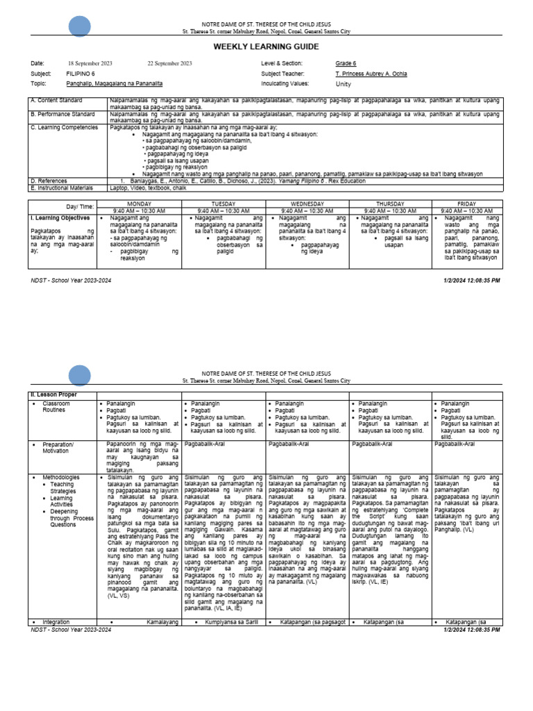 Filipino 6 Week 4 | PDF