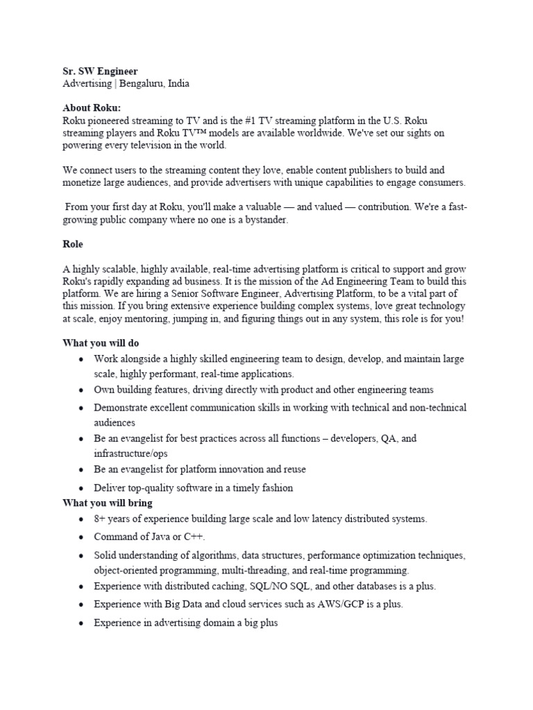 Sr. Software Engineer - Advertising-Serving-2023, India | PDF