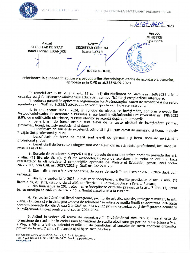 Metodologie Acordare Burse | PDF