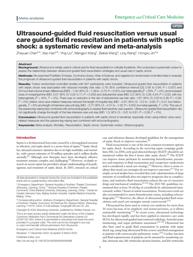 Ultrasound-Guided Fluid Resuscitation Versus Usual Care Guided Fluid ...