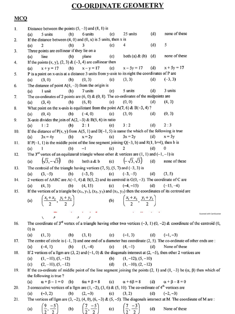 CBSE Class 10 Mathematics Worksheet - Coordinate Geometry | PDF