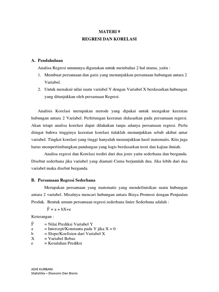 Materi 9 Regresi Dan Korelasi | PDF