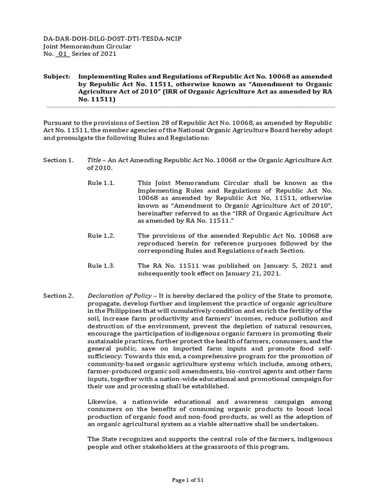 Irr Ra 11511 | PDF | Organic Farming | Agriculture